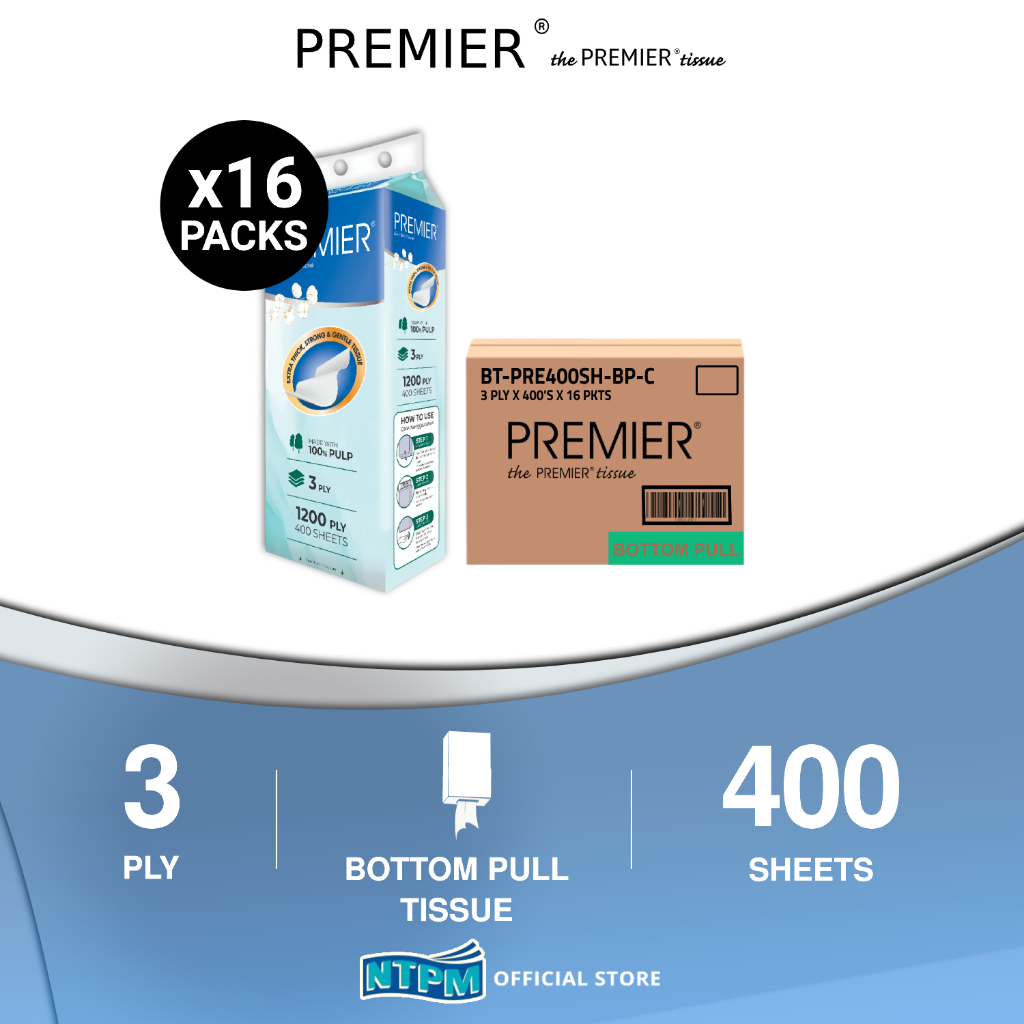 Premier Soft Pack Bottom Pull 3 PLY (400's) x 16 Packs (Carton ...