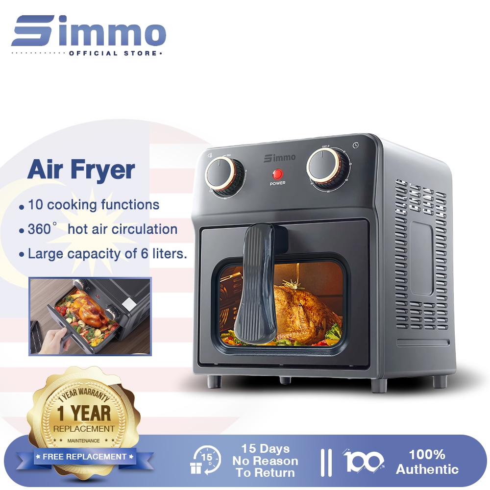 Simmo Air Fryer Oven 6L Non-Stick Coating Air Fryer10 Cooking Functions ...