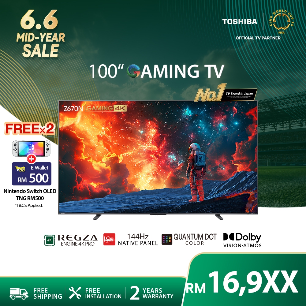[FREE NINTENDO+GAME] Toshiba 100 Inch 4K 144Hz Quantum Dot Full Array Smart TV / Gaming TV ...