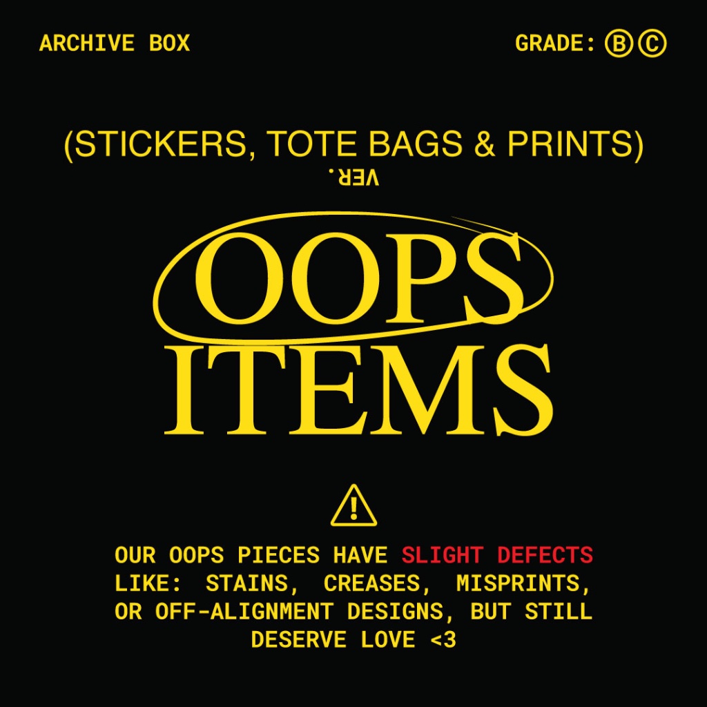 OOPS Stickers, Tote Bags, Prints (Defected Item, Grade B, Morning Face ...