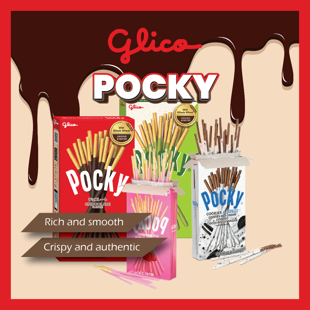 Glico Pocky Biscuit Sticks Chocolate / Strawberry / Cookies & Cream 40g | Shopee Malaysia