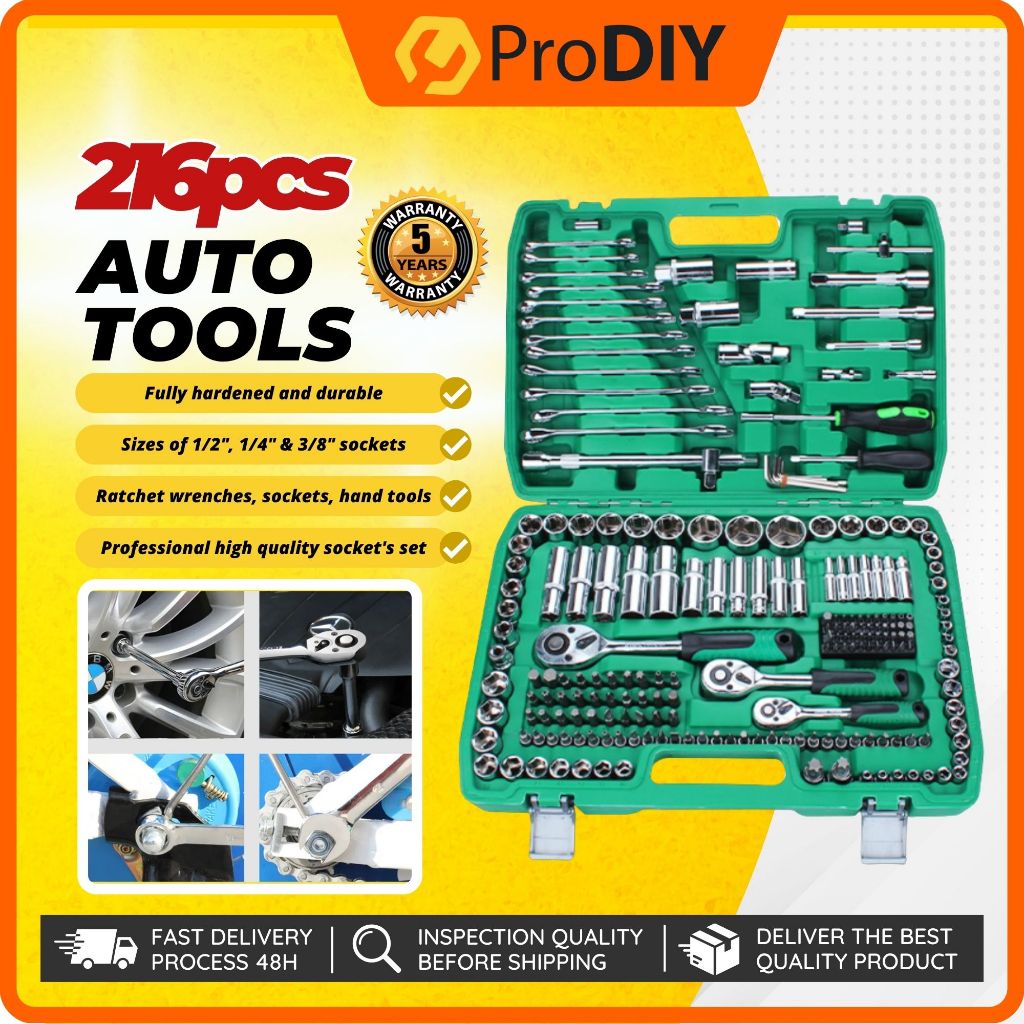 216pcs 1/2 3/8 1/4 Inch Socket Wrench Set DR Socket Hand Tool Ratchet ...