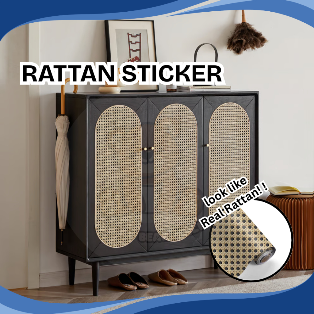 3D Rattan PVC Wallpaper Cabinet Sticker Decor Living Room Ruang Tamu ...