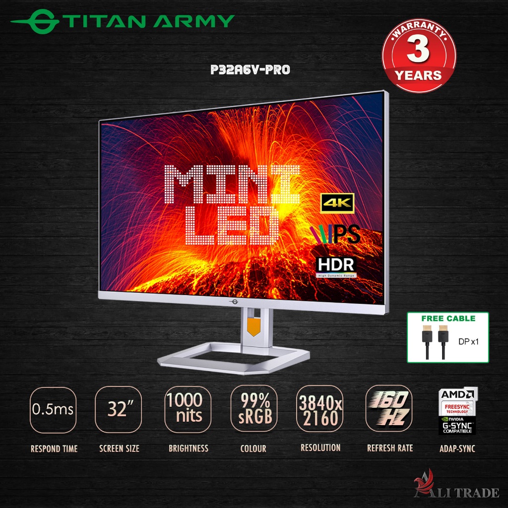 TITAN ARMY 32” MiniLED FAST IPS UHD 4K 160Hz 0.5ms 99%DCI-P3 HDR1000 HDMI2.1 Speaker Monitor ...