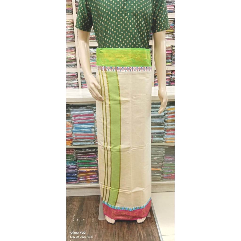 PREMIUM 9X5 VESHTI WITH DUAL COLOUR BORDER | TRADITIONAL SOUTH INDIAN ...