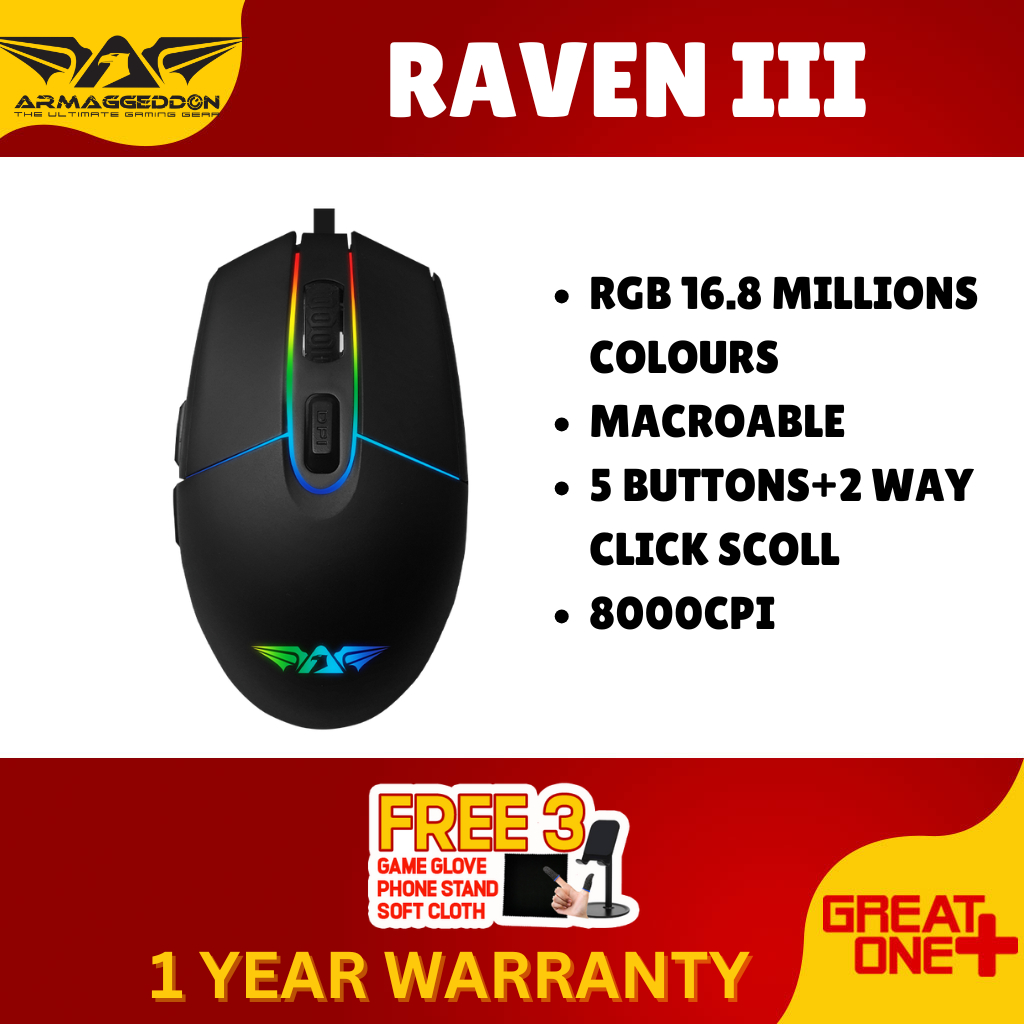 Armaggeddon Raven 3 Wired Gaming Mouse | 8000 CPI | Free Mouse Mat ...