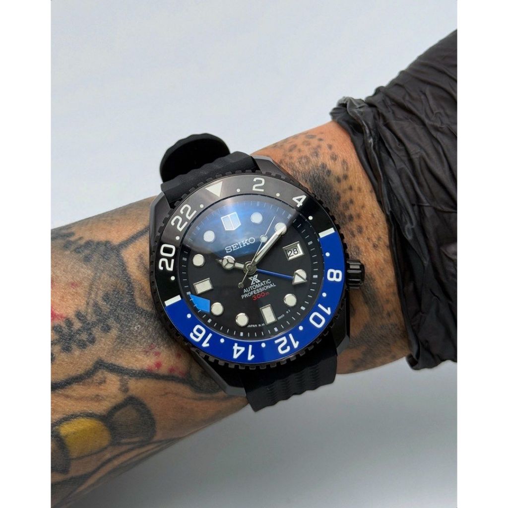 【Custom Seiko Mod 44mm Black MarineMaster300 Batman GMT】 Custom Seiko ...