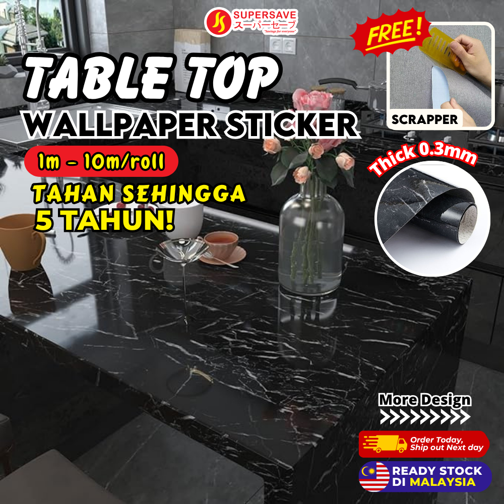 SUPERSAVE Self Adhesive Wallpaper Sticker Dapur Table Top Dinding Meja ...