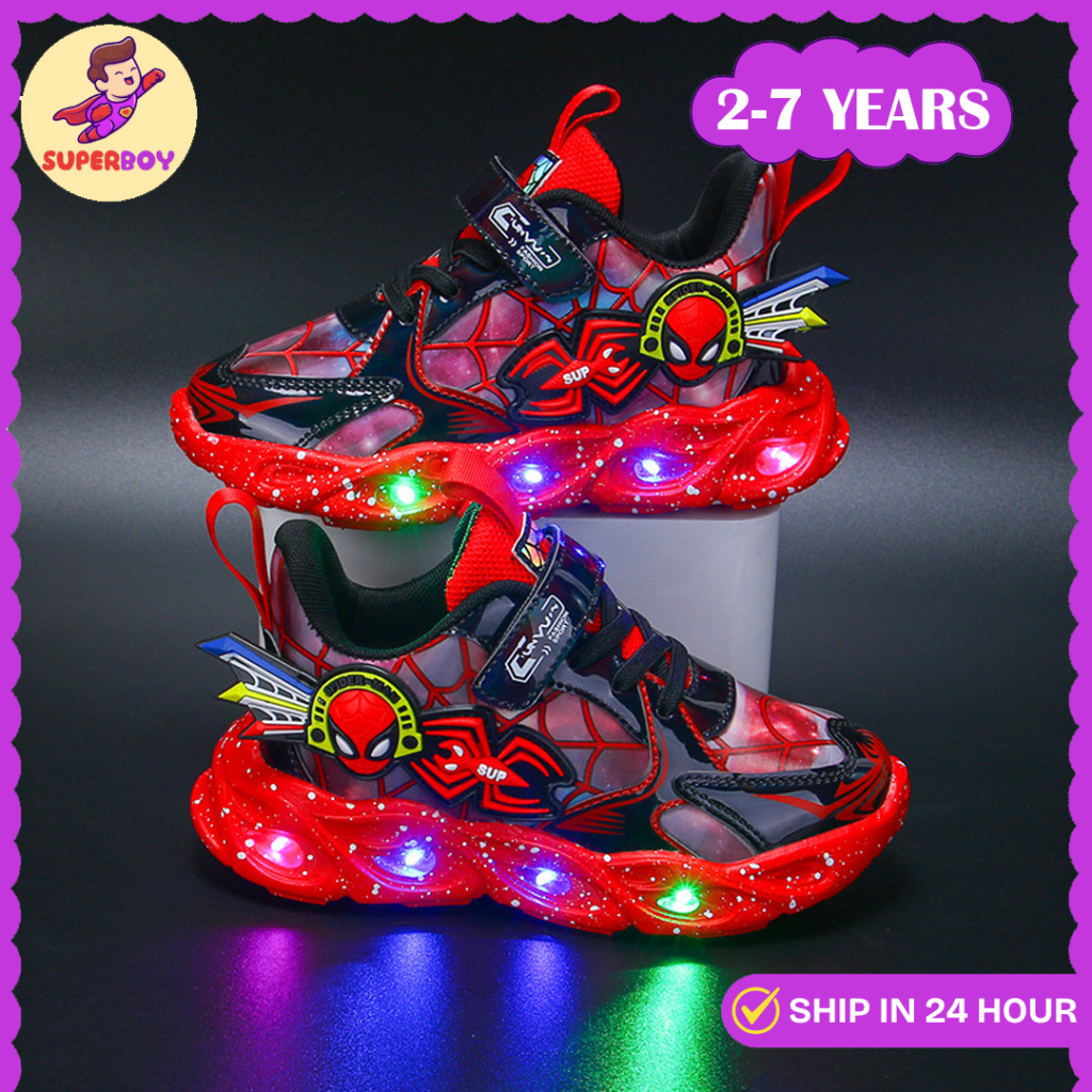 21-30 [New Version] Spiderman LED Kids Cute Sport Shoes Kasut Led Budak ...
