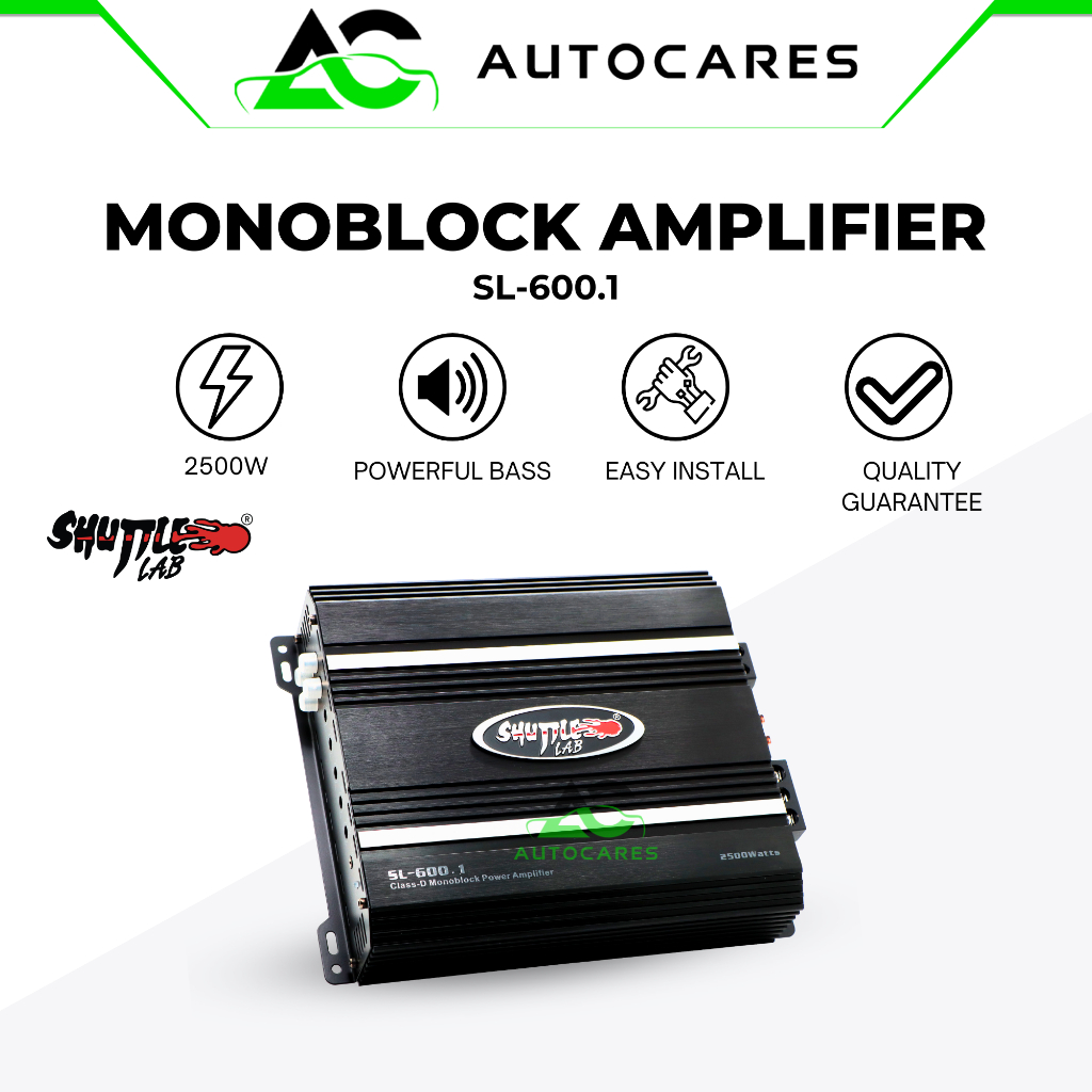 SHUTTLE LAB SL-600.1 MONOBLOCK Power Amplifier MOSFET 2500W Mono 1CH Car Woofer Subwoofer Power ...