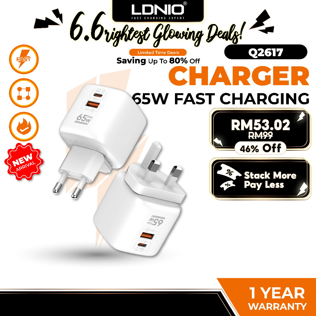 LDNIO Q2617 65W GAN TYPE-C Super fast charger with foldable and ...