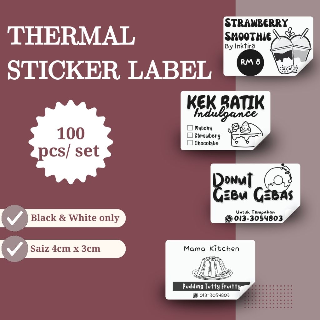100pcs THERMAL STICKER LABEL Sticker aiskrim Malaysia Sticker produk ...