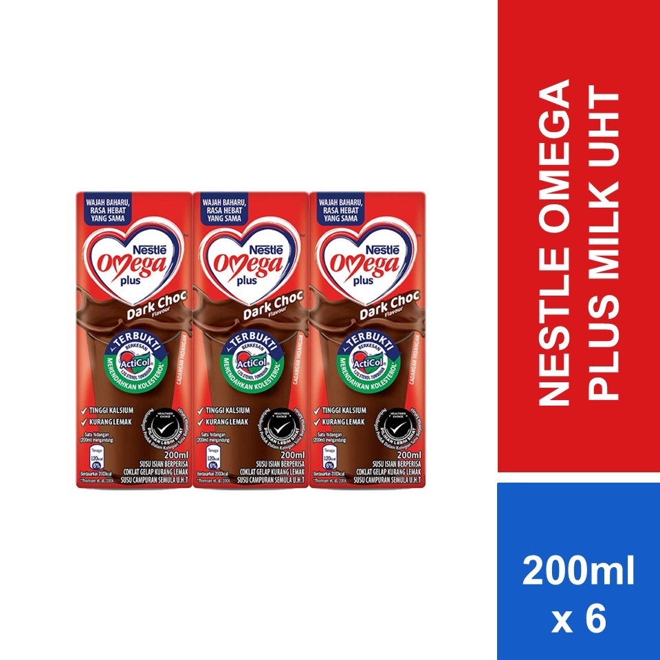 Nestle Omega Plus UHT l Dark Chocolate Flavour Adult Milk (200ml x 6 ...
