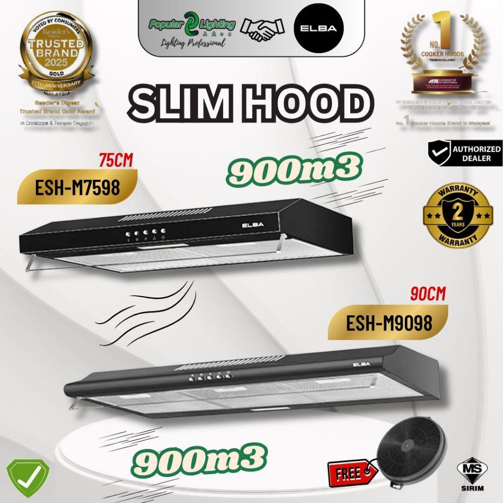 Elba ESH-M7598(BK) Slim Hood Twin Motor Wall Mounted Kitchen Hood ...