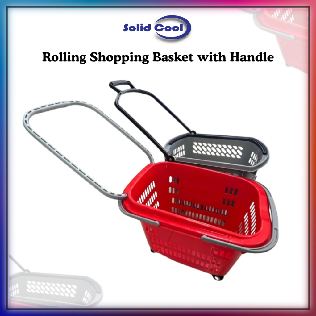 [ SOLID COOL ] ROLLER SHOPPING BASKET | HANDLE BASKET ROLLER WHEEL ...