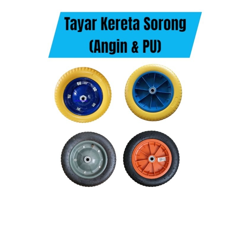 Tayar Roda Kereta Sorong Angin PU Plastik Besi/Wheelbarrow Wheel ...