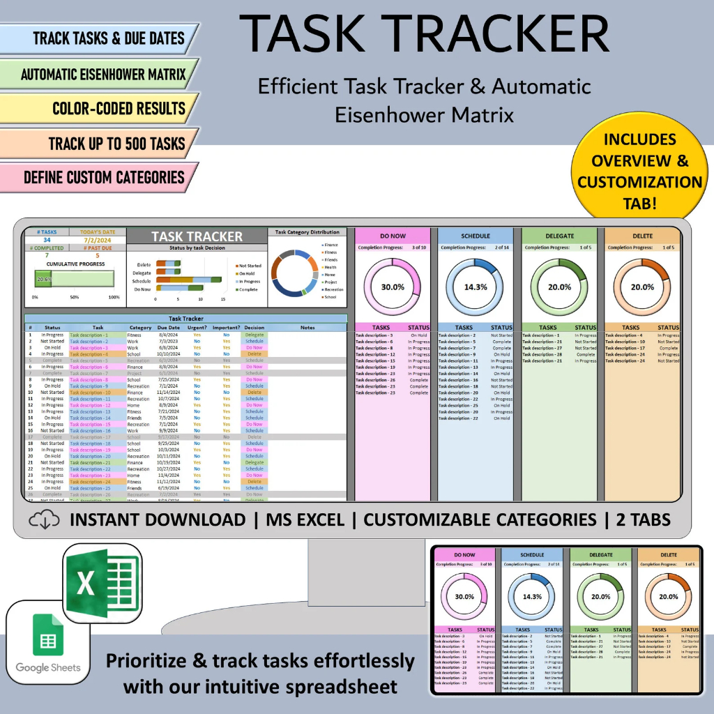 Automatic Eisenhower Decision Matrix Activity Task Tracker Priority To Do List Activity Excel ...