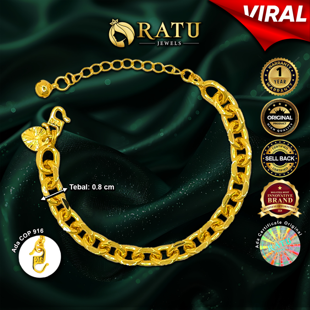 Rantai Tangan (17.51g) Emas RATU Rantai Tangan Sauh 0.8 Bracelets 16cm+4cm Adjustable Daily Wear ...