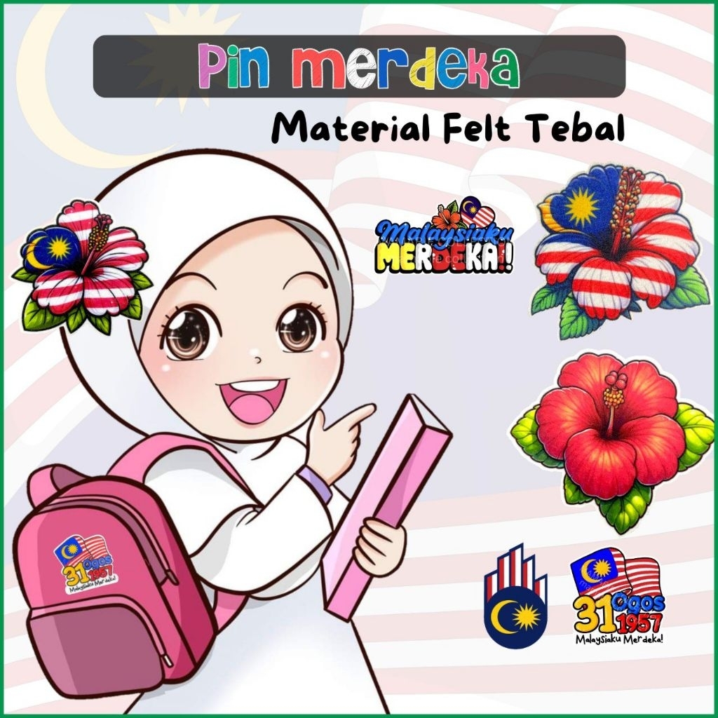 Brooch Merdeka Size Besar Bunga Raya Madani Felt material Tahan Lasak ...