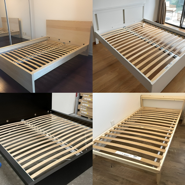 LUROY Slatted Bed Base Single/Queen/King Wooden Birch Veneer Bed ...