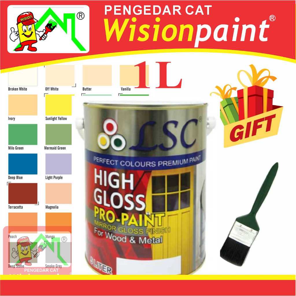 LSC HIGH GLOSS ( 1L ) 1 Liter Wood & Metal Paint Oil-Based Cat Kayu Cat ...