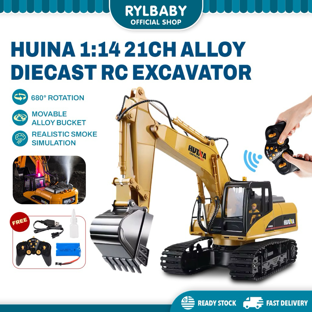 HUINA 21Chanel Die Cast Rc Excavator Metal Bucket 1:14 Remote Control ...