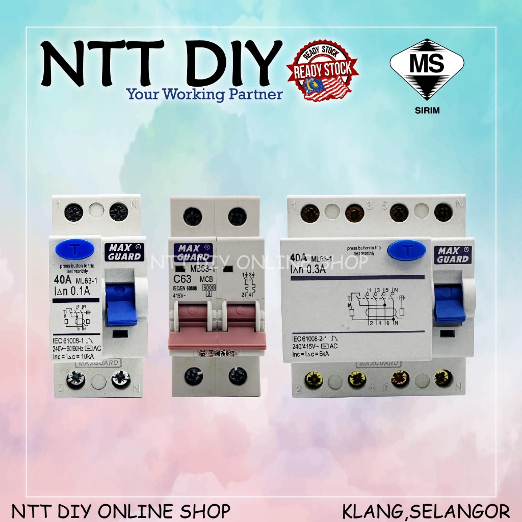 NTT DIY EURO GUARD / MAX GUARD MCB 2/4 Pole Miniature Circuit Breaker / SIRIM APPROVED ( 32A/40A ...
