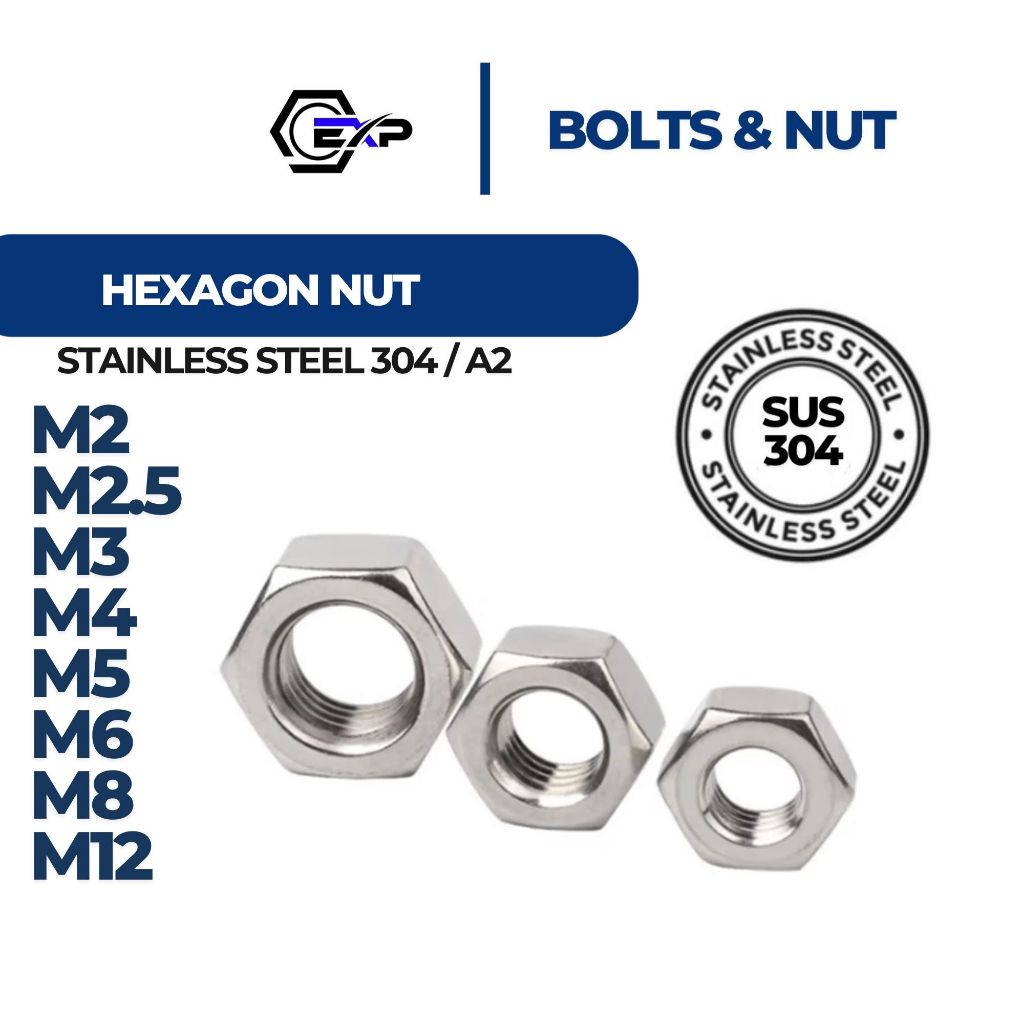 Exp (1PCS) Hexagon Nut Stainless Steel 304 Hex Nut M2 M2.5 M3.5 M3 M4 M5 M6 M8 M10 M12 DIN934 ...