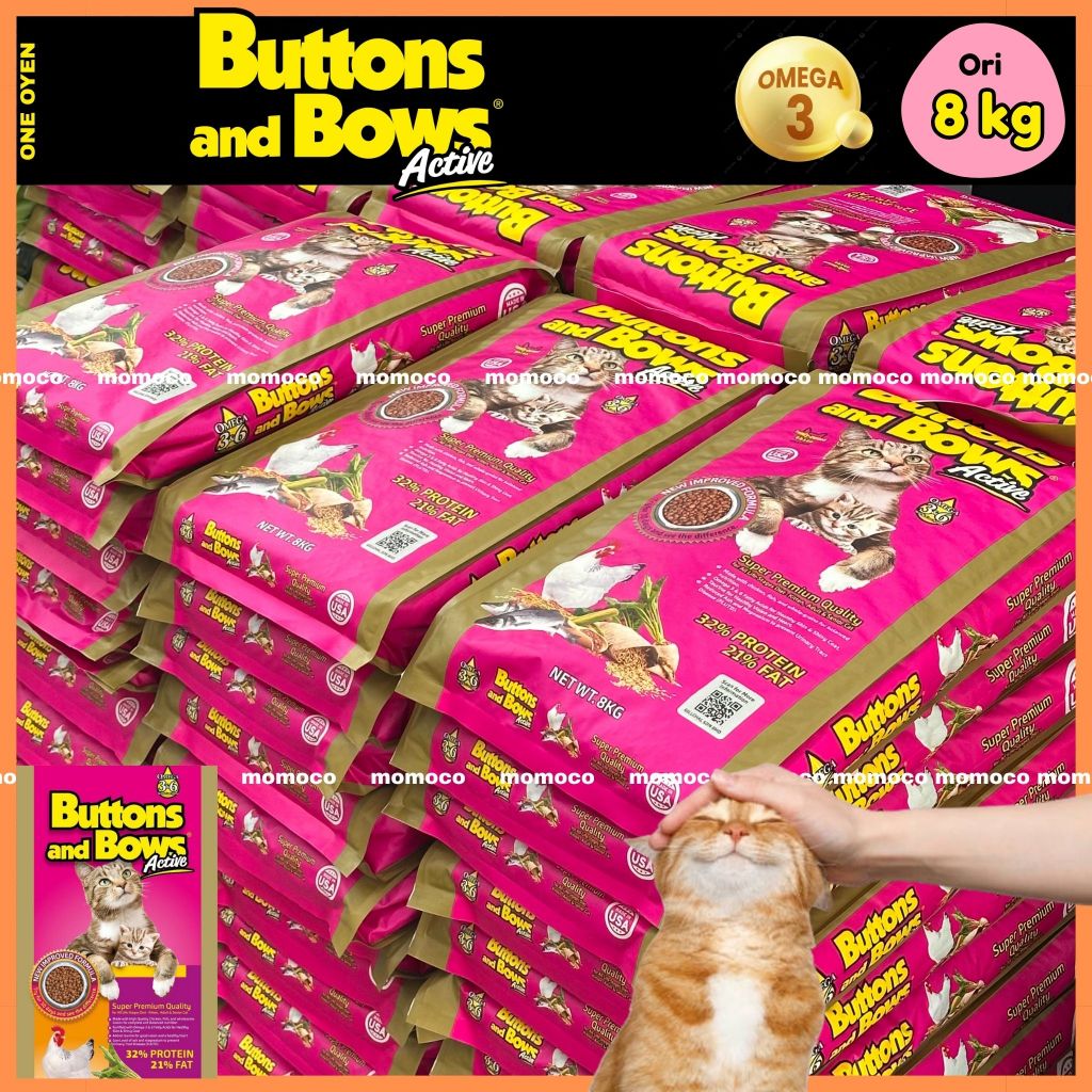 🔥8KG Buttons & Bows Active Cat Dry Food Pet Chicken Fish Makanan Anak ...