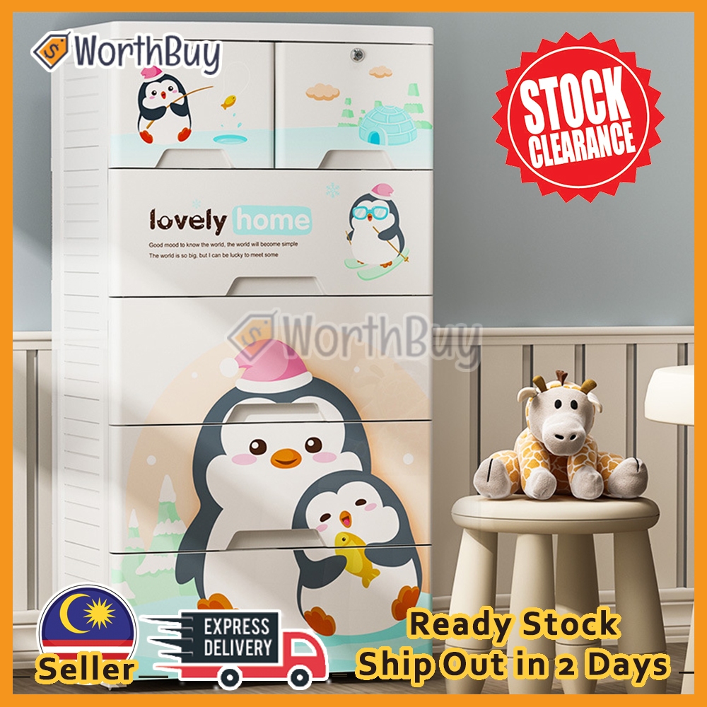 [Clearance] Worthbuy 58cm 5 Tier Penguin Design Wardrobe Drawer ...