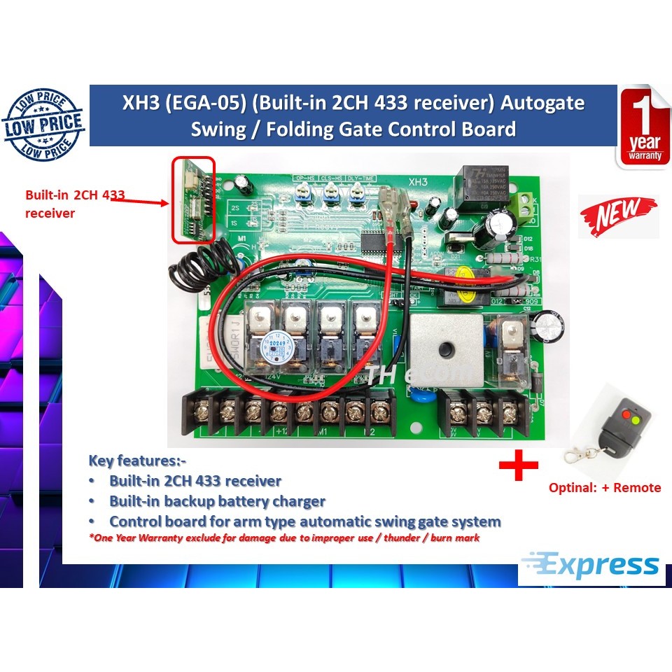 XH3 (EGA-05) Board (built-in 2CH 433 receiver) Autogate Swing / Folding ...