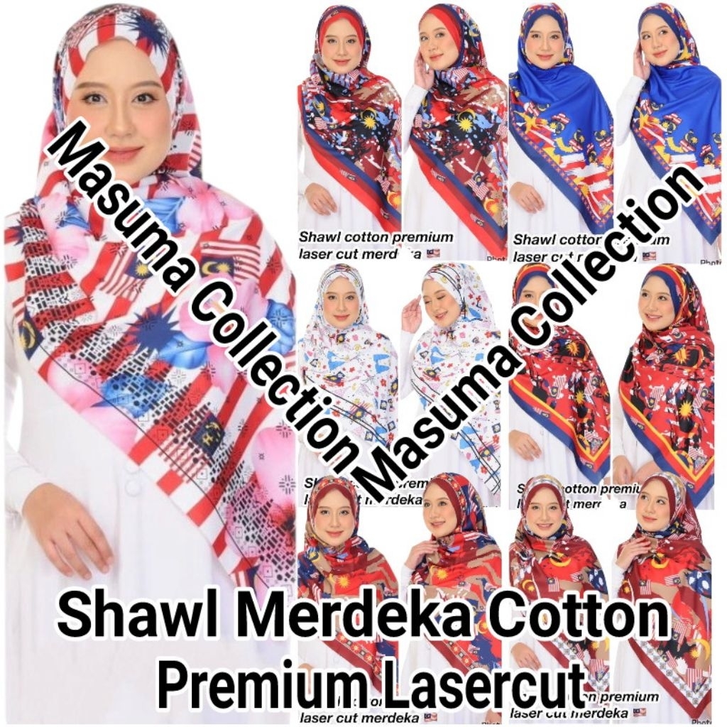 New Desing~Shawl cotton premium laser cut merdeka-Dewasa- | Shopee Malaysia