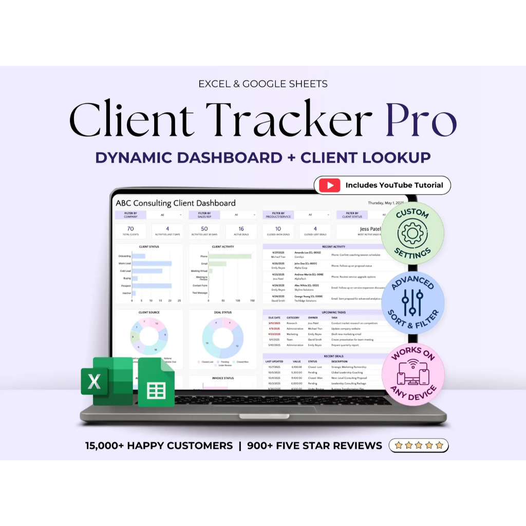 Client Tracker Excel CRM Tracker Spreadsheet Google Sheets Client ...