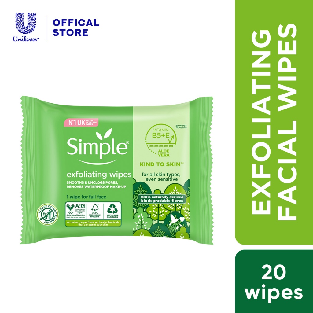 Simple Kind to Skin Exfoliating Facial Wipes 20's | Shopee Malaysia