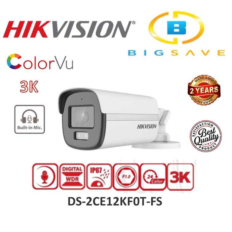 HIKVISION 3K DS-2CE12KF0T-FS COLORVU AUDIO FIXED BULLET CAMERA | Shopee Malaysia