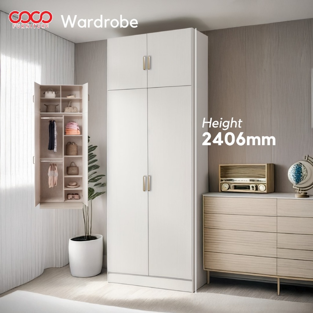 COCO Almari 4Door Wardrobe With 5 layer/Kabinet Almari Baju/Kabinet ...