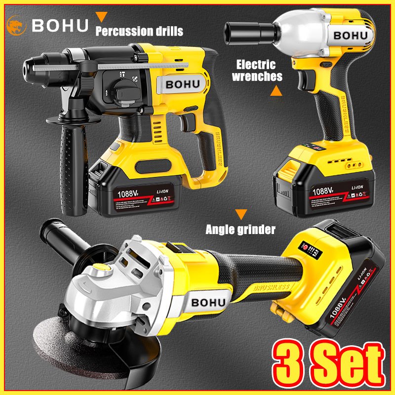 BOHU 3-in-1 Cordless Heavy Rotary Hammer Drill Set 21V High-Power 3 ...