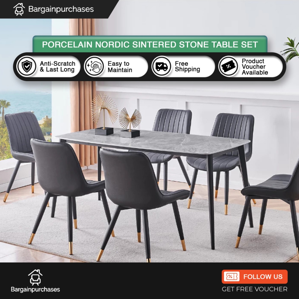 PORCELAIN Nordic Sintered Stone Table Set - Dining Table with High ...