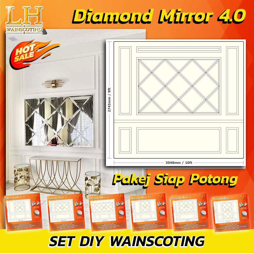 Set DIY WAINSCOTING DIAMOND MIRROR 4.0 Wainscoting Frame Gold / White ...