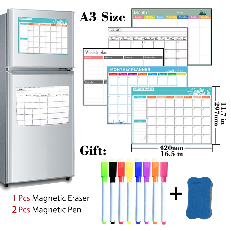 A3 Magnet Fridge Planner Magnetic Erasable Month Planner Message Board ...
