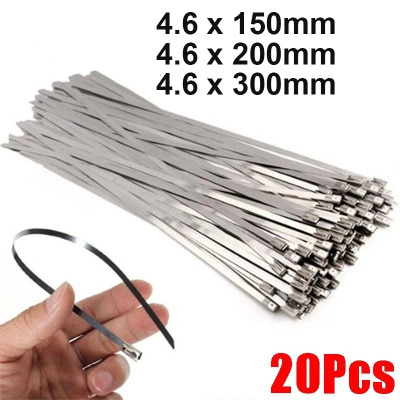 20 Pcs Stainless Steel Metal Cable Ties 4.6mm Heavy Duty Self-Locking ...