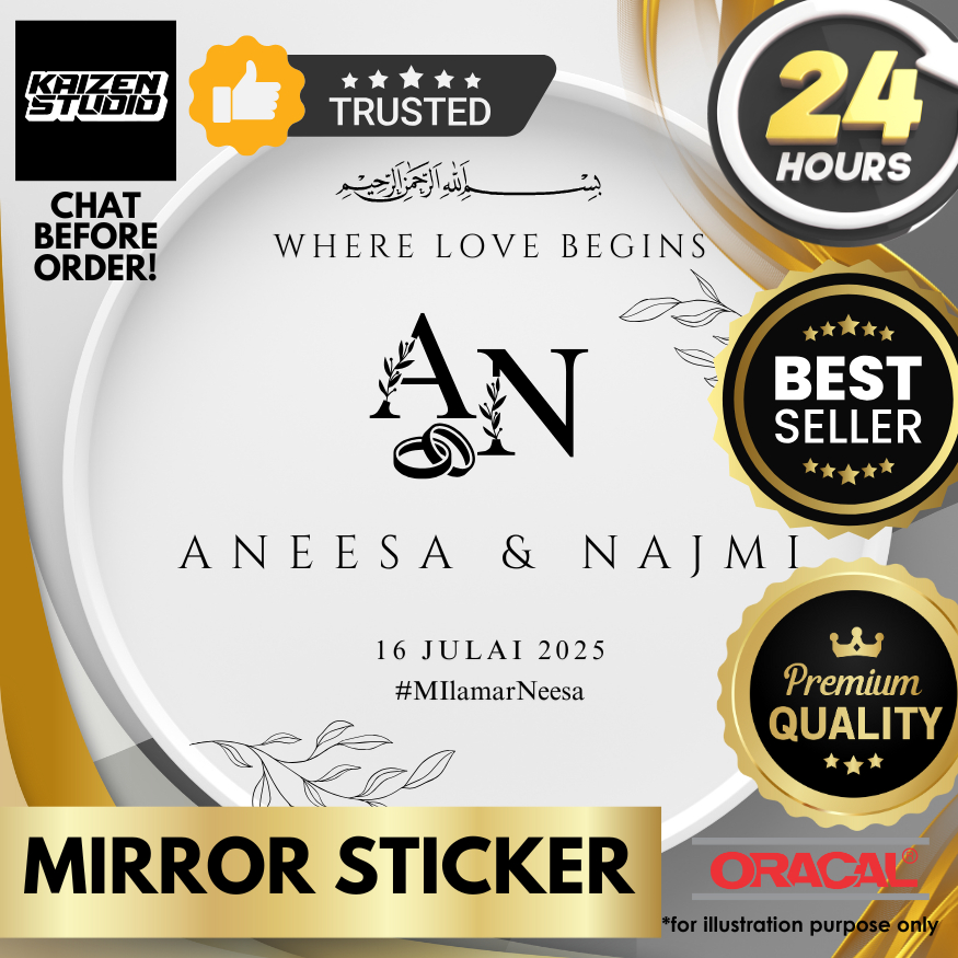 KAIZEN STUDIO Custom Sticker Kawin Cermin Board Mirror Wedding Event ...