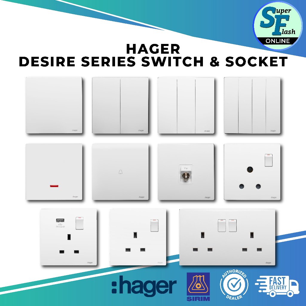HAGER DESIRE SERIES SWITCH AND SOCKET | WHITE | SIRIM | FRAMELESS | Shopee Malaysia