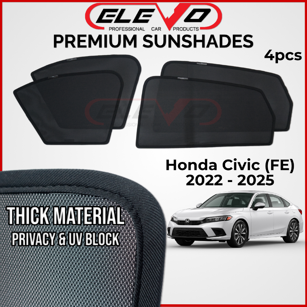 ELEVO Honda Civic FE 2022 to 2025 Sunshades Sun Shade Windows 4pcs ...