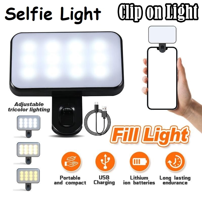 Rechargeable Selfie Light With Clip Multi Level Adjustable Brightness ...