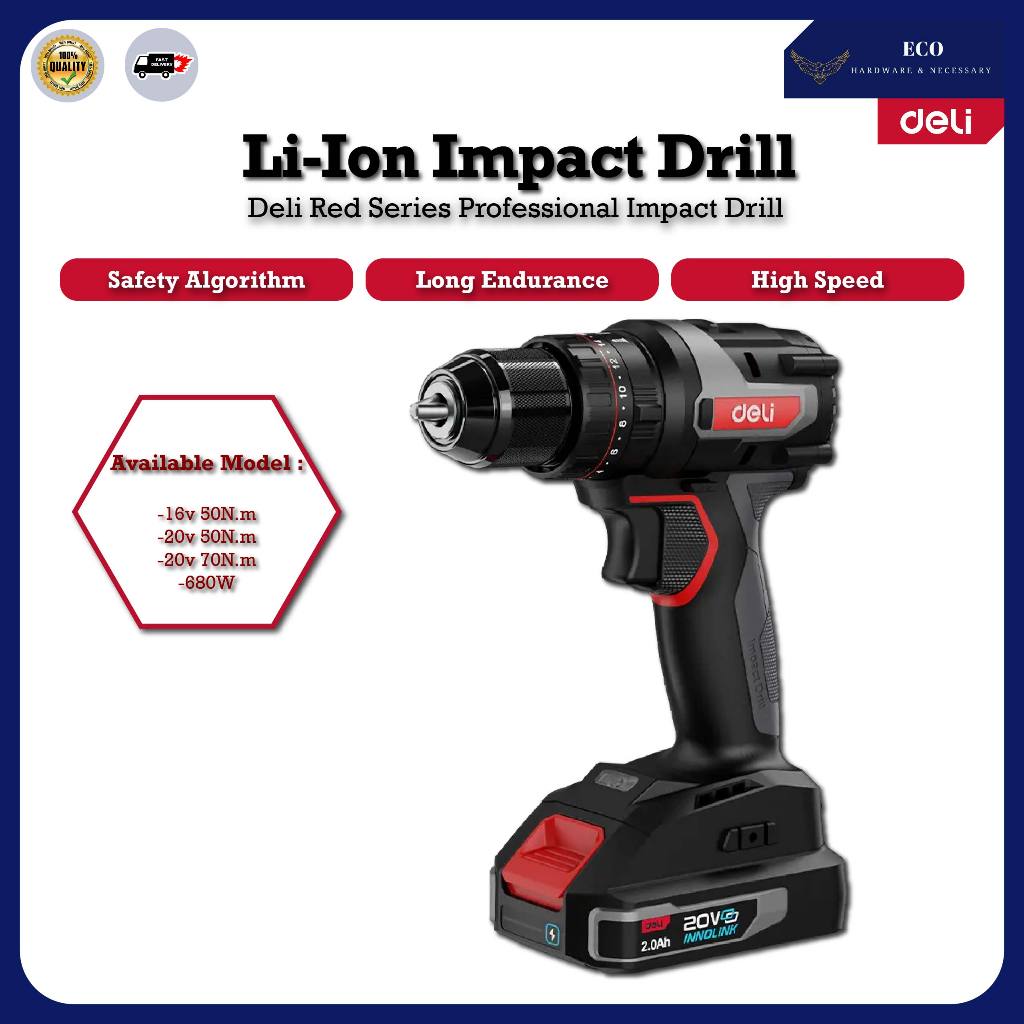 DELI Power Tools DE-CZ20-2 / DE-CZ20-2D2 Li-ion Impact Drill (20V/50Nm ...