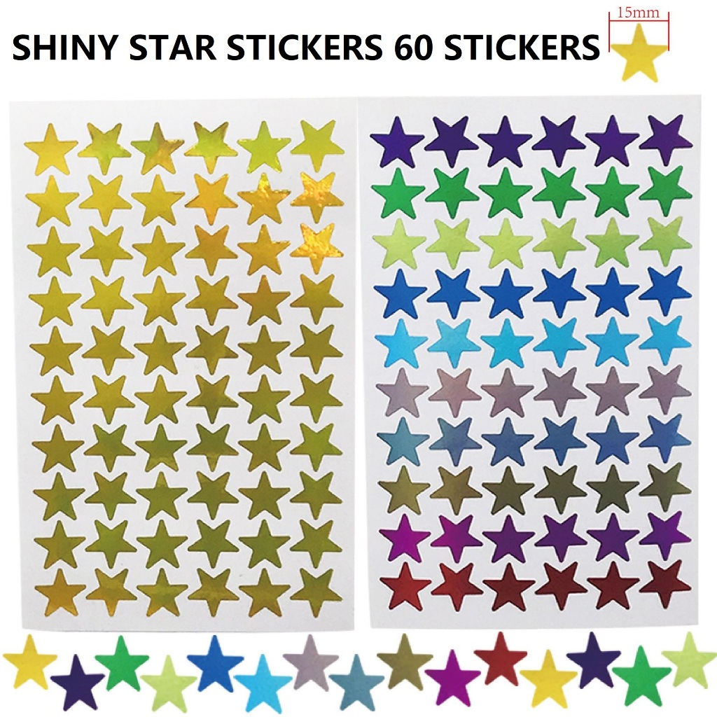 Pelekat Bintang Berkilat 1.5cm 60 Pcs Pelekat Ganjaran Shiny Star ...