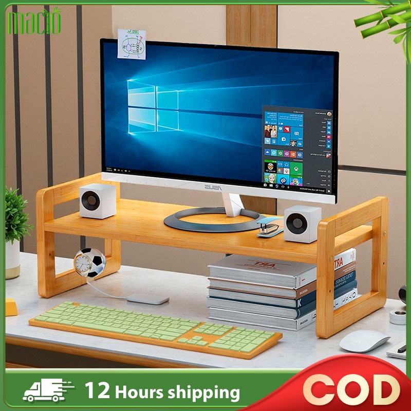 【In Stock】Computer Monitor Rack Thickened Screen Increased shelf Bamboo ...