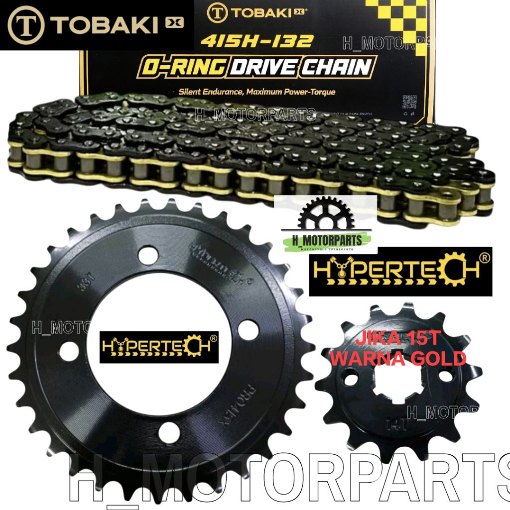 HYPERTECH CHROME BLACK SPROCKET 415 CHAIN O-RING 1 SET LC135 RXZ Y125Z YAMAHA 4HOLE Y15 Y16 ...