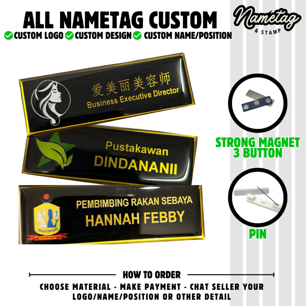 Name Tag Epoxy MAGNET & PIN with ANY LOGO | Shopee Malaysia